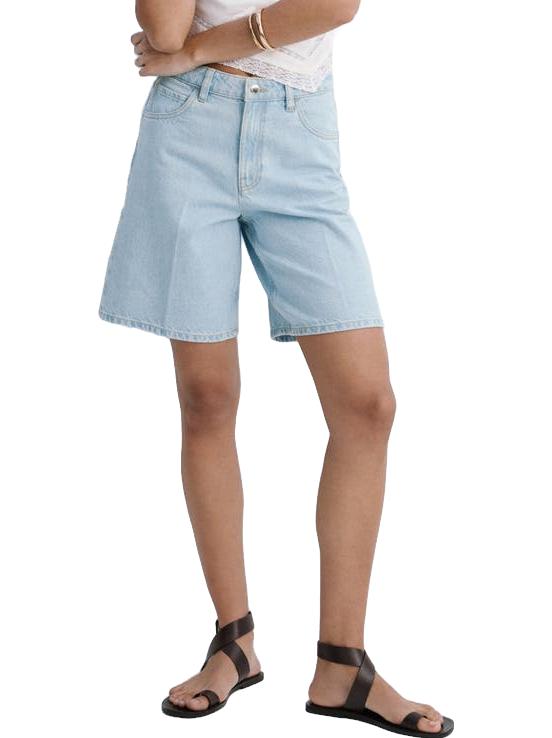 MANGO High-Waisted Mid-Thigh Denim Shorts